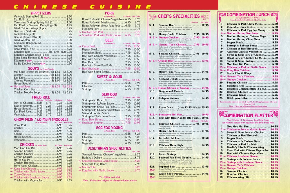 China 8 menu store